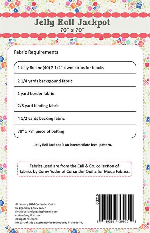 Jelly Roll Jackpot CQ 216 Pattern by Corey Yoder- Moda- 70" X 70 ...